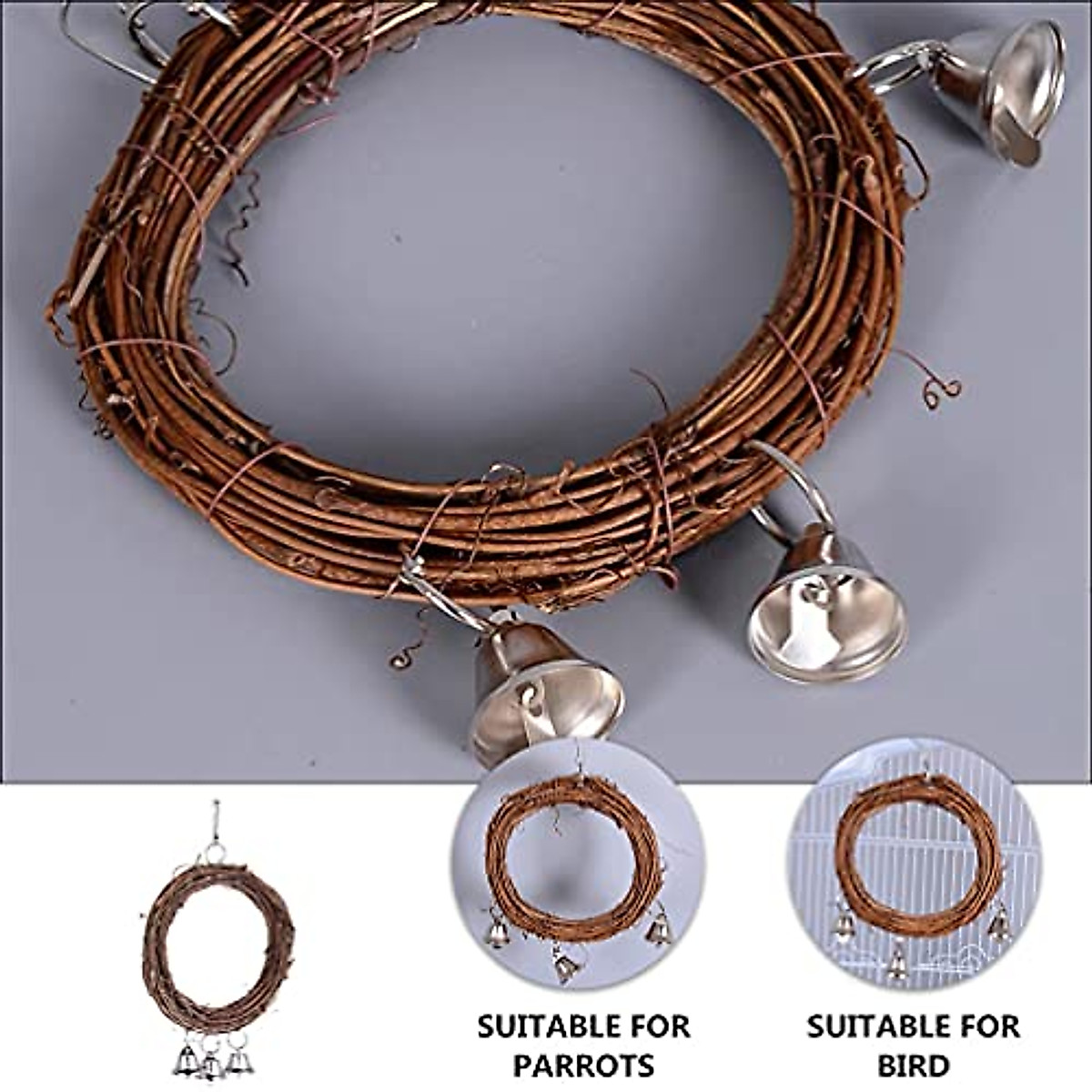 Balacoo Parakeet Decorated Garland Parrot Bird Perches Parrot Rattan Twig Bungee Bird Toy with Bell Wreath Swing Perch Hanging Climbing Chews Toy Garden Porch Wind Chime Climbing Toys Climbing Toys