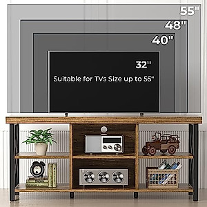 GreenForest TV Stand for TV up to 55 inches Entertainment Center with 6 Storage Cabinet for Living Room, 47 inch Television Stands Console Table, Walnut