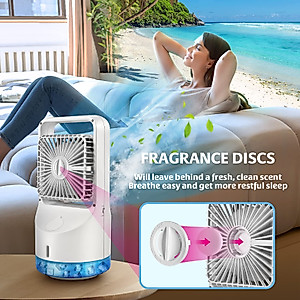 Rechargeable Portable Air Conditioner Fan, Evaporative Mini Air Conditioner with 3 Speeds 7 Colors, Portable Desk Cooler Fan with Aromatherapy for Window, Room, Home and Office
