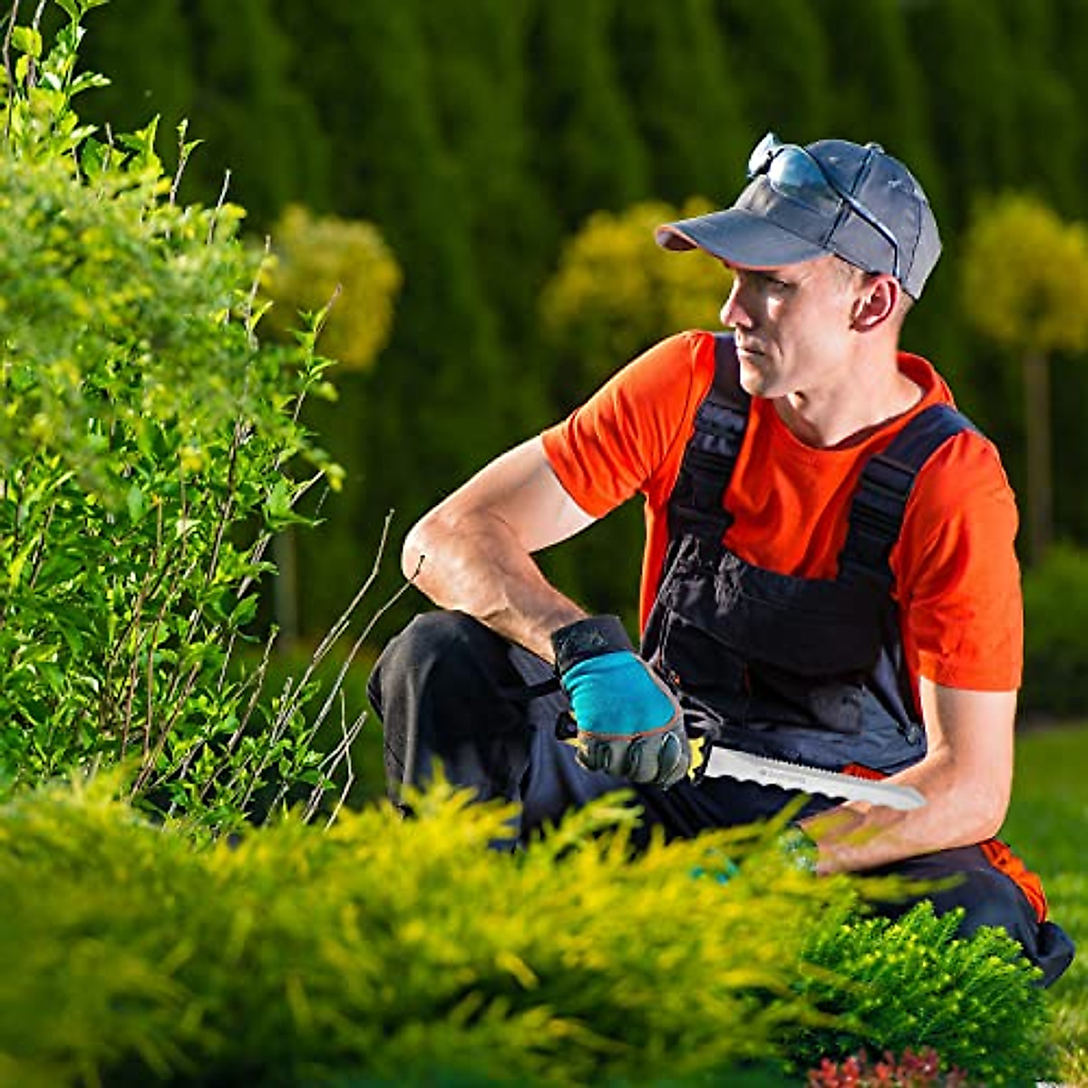 BaiCarre Stainless Steel Garden Knife with Yellow New Handle, 7.8" Double Side Utility Sod Cutter Lawn Repair Garden Knife with Nylon Sheath