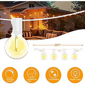 Abeja 25Ft LED Outdoor String Lights, Patio Globe String Lights with 27 Shatterproof LED Clear Bulbs(2 Spare), Hanging Patio String Lights for Backyard Decor Bistro Party Yard Decor- White Wire