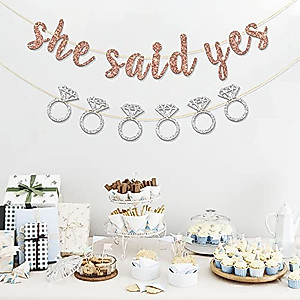 RoadSea She Said Yes Banner - Engagemenet - Bachelorette - Wedding Party Garland Supplies - Bridal Shower Party Decorations - Rose Gold Glitter