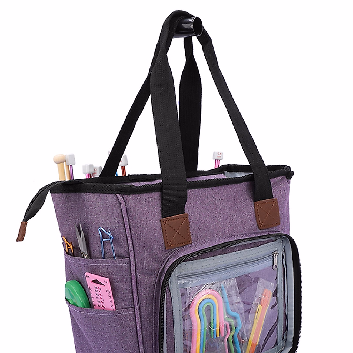 Crochet Bag Organizer, Yarn Storage Bag with Inner Divider & Zipper Knitting Bags Yarn Storage Organizer for Crochet Hooks Suppliers Knitting Needles Accessories