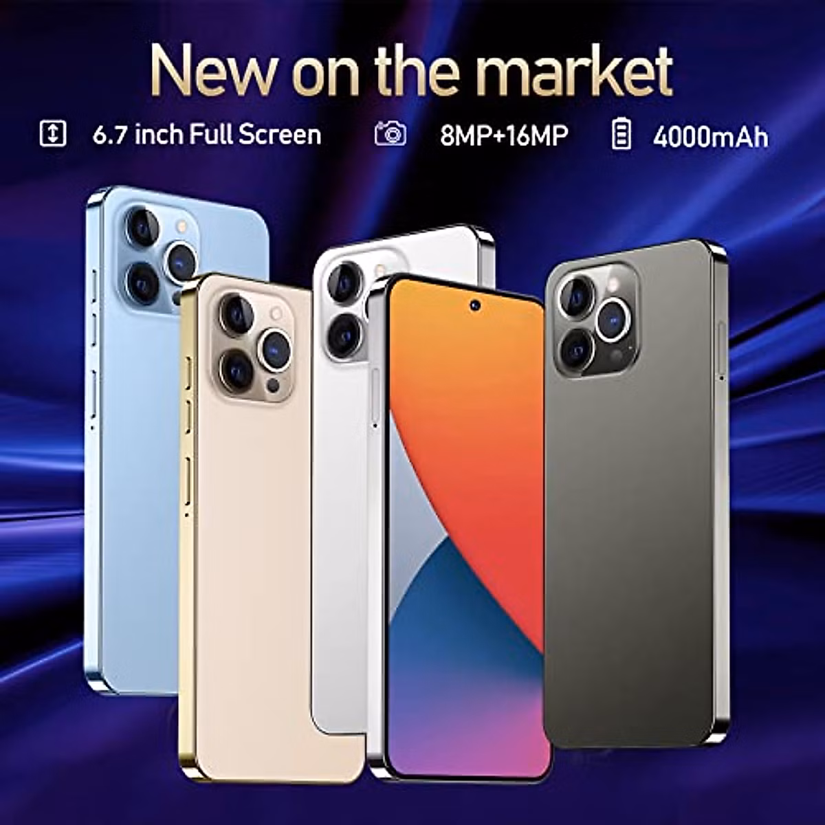 ASHATA I14 Pro Max 4G Cell Phone for Android, 6.7 Inch Smartphone with 4GB RAM 128GB ROM, 8MP Front Camera 16MP Rear Camera, 3 in 1 Navigation System, Memory Card Supports Up to 128G(US)