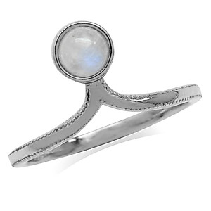 Silvershake 5mm Natural Round Shape Moonstone White Gold Plated 925 Sterling Silver Solitaire Casual Ring Size 7