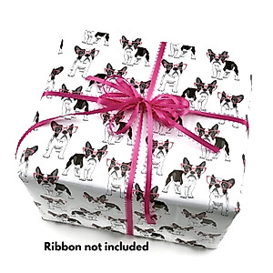 Stesha Party Frenchie Puppy Dog Gift Wrapping Paper - Folded Flat 30 x 20 Inch (3 Sheets)
