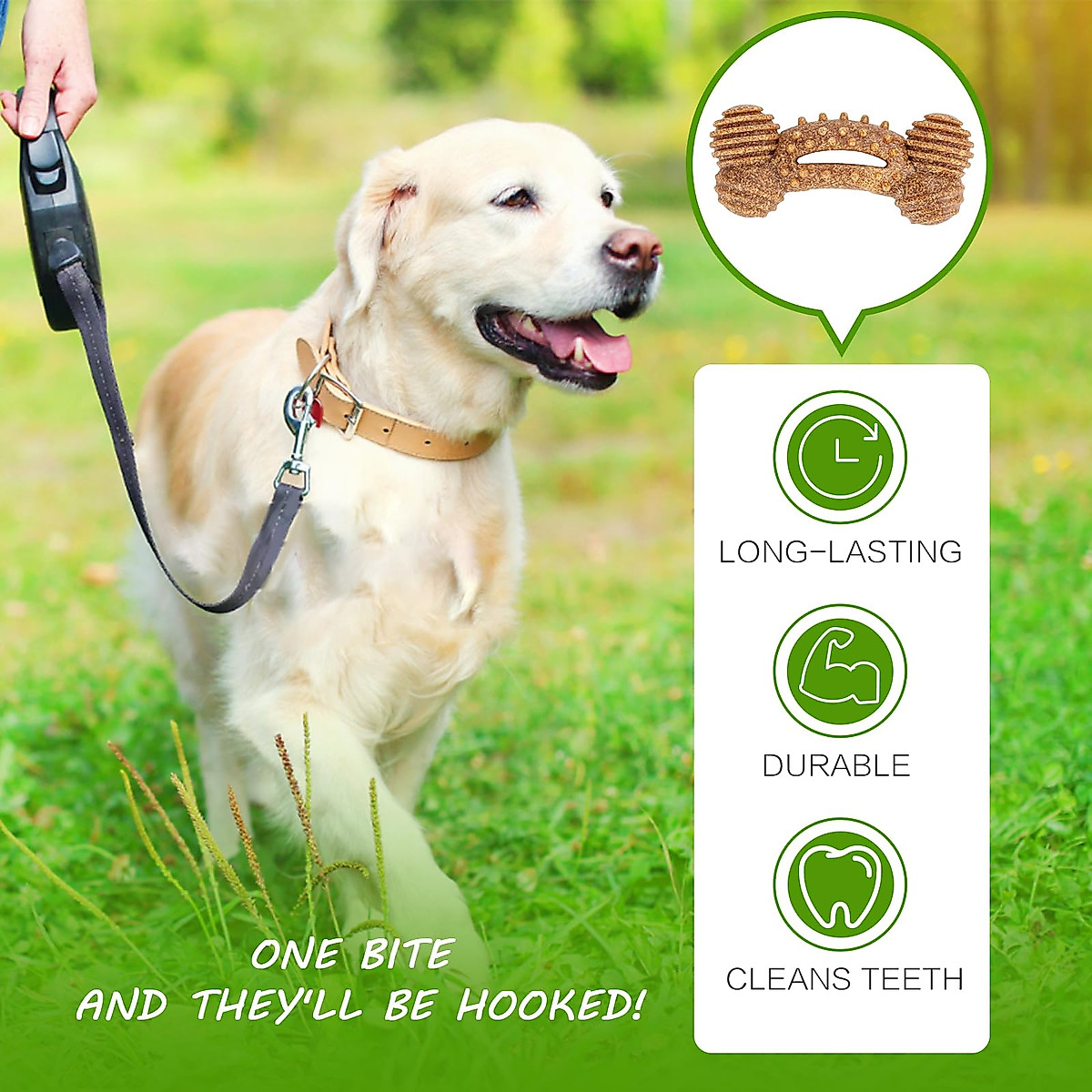 ZNPET Dog Chew Toy for Aggressive Chewers, Durable Long-Lasting Dog Toy, Textured Wood Fiber & Nylon, Great Toy for Small Dogs & Puppy Teething(Bone), Brown