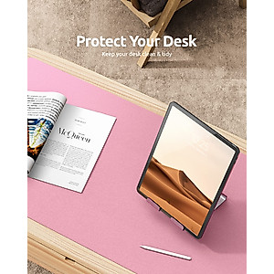 YSAGi Leather Desk Pad Protector, Office Desk Mat, Large Mouse Pad, Non-Slip PU Leather Desk Blotter, Laptop Desk Pad, Waterproof Desk Writing Pad for Office and Home (Pink, 35.4" x 17")