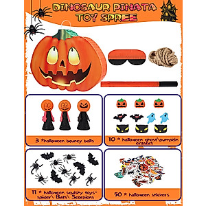 Halloween Pumpkin Piñata - 74pc Set: Complete Party Game with Toys, Goodie Bags, Bat & Blindfold - Perfect for Kids' Birthdays, Classroom Prizes & Festive Decorations