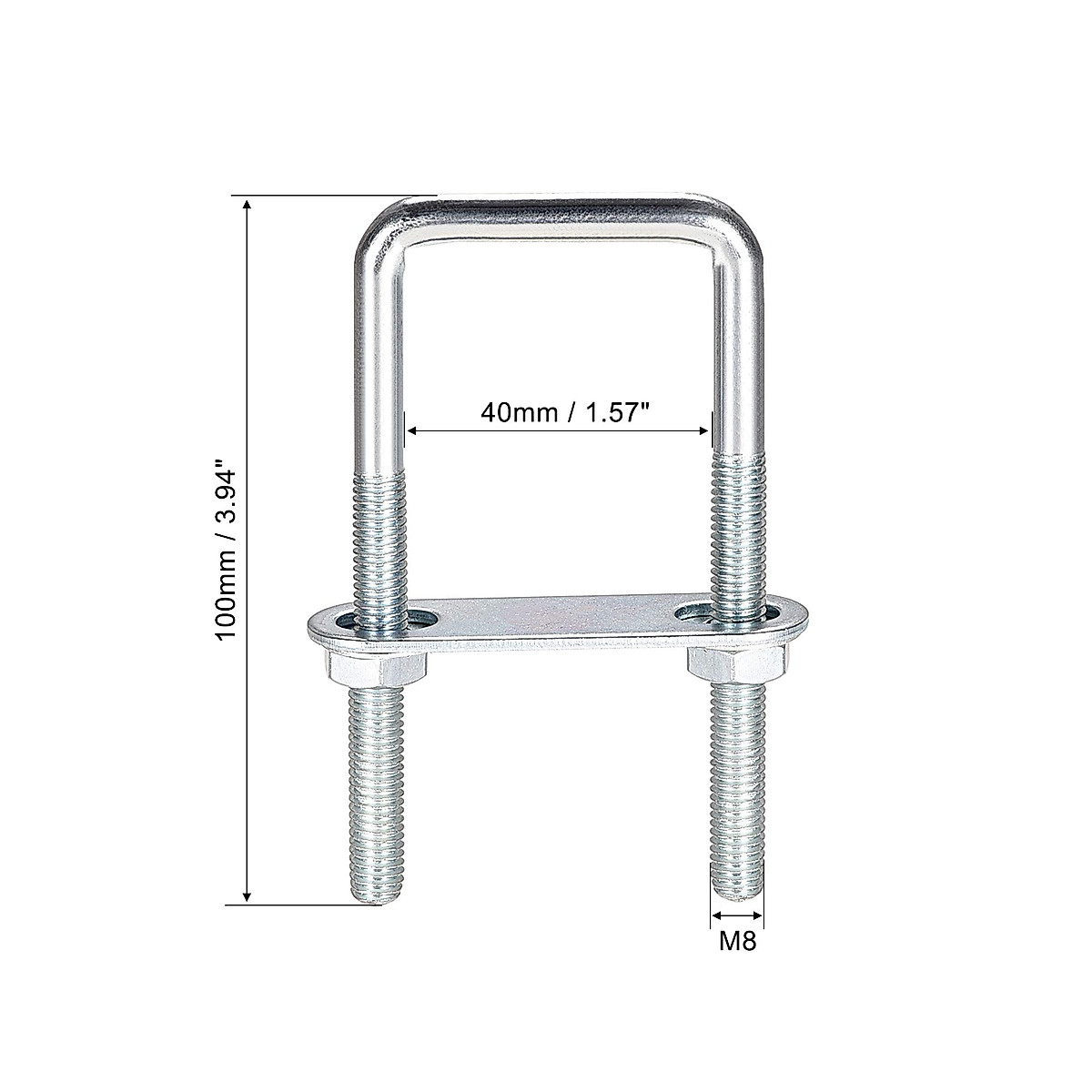 uxcell Square U-Bolts 1-5/8"(40mm) Inner Width Carbon Steel M8 with Nuts, Frame Plate, Round Washers