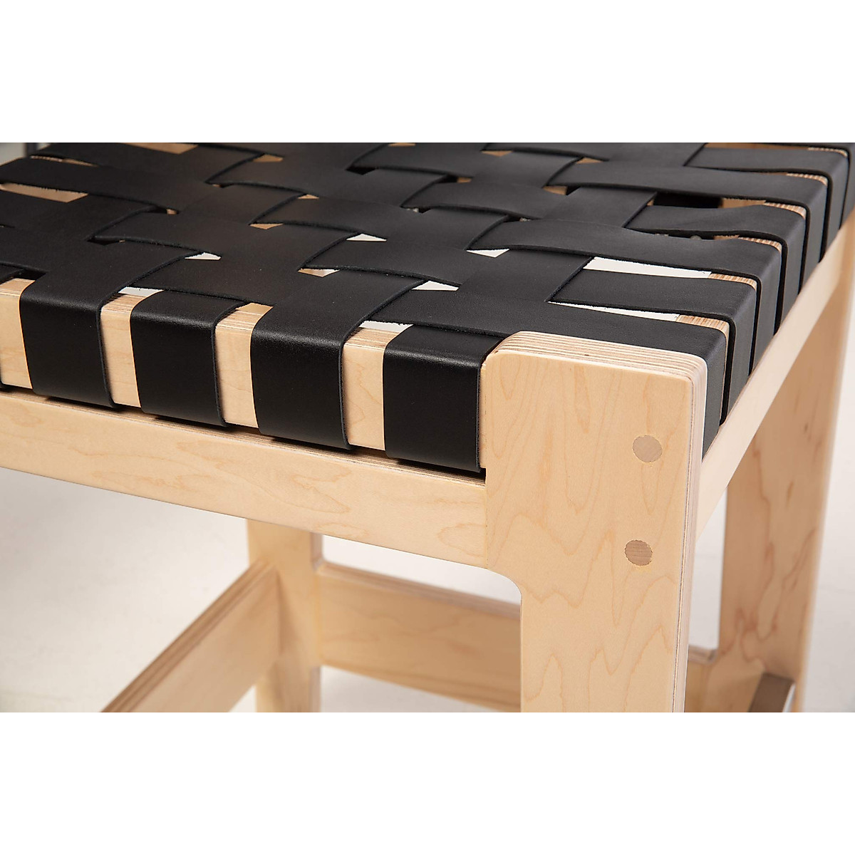 Handcrafted Counter Stool with Woven Leather Seat