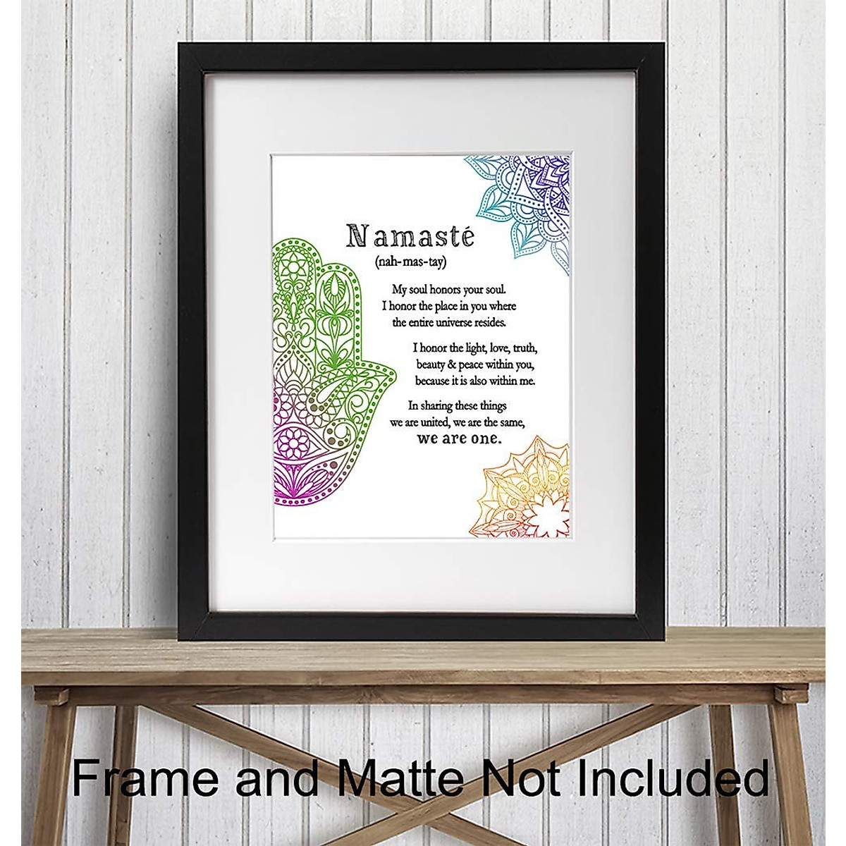 Zen Decor, Namaste Wall Decor, Buddha Wall Art - 8x10 Poster Print for Yoga Meditation Room, Spa Decoration - Spiritual Buddhist Gift With Hamsa Hand of Fatima, Mandala, Lotus