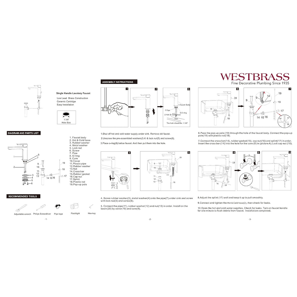 Westbrass L1MSP-62 8" Single Handle Lavatory Faucet with Pop-Up Drain Assembly, Matte Black