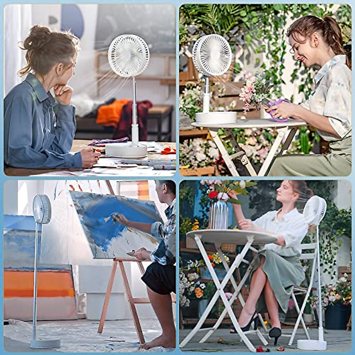 LIPETY Foldable Oscillating Standing Fan with Remote Control, 8" Portable Desk Quiet Fan, 7200mah Rechargeable USB Small Fan, Folded Floor Pedestal Fan for Bedroom Office Camp Travel