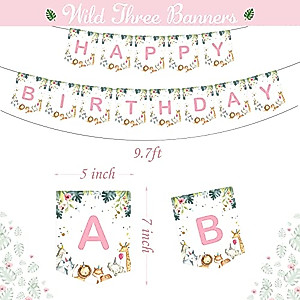 Young Wild and Three Decorations Girls, Party Inspo Safari Birthday 3rd Girl, Boho Floral Jungle Theme Third, Supplies Kit, Banner Backdrop Cake Toppers Balloon Arch Poster Crown, Pink