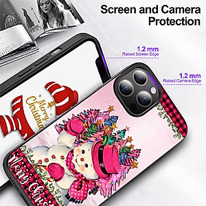Christmas Pink Cute Snowman Merry Bright Pink Xmas Trees Phone Case Compatible with iPhone 15 14 13 12 11 Pro Max|Samsung Galaxy S23 S22 S21 S20 FE|A14 A54 A53 A03S A13|Note 20|Z Flip 3/4