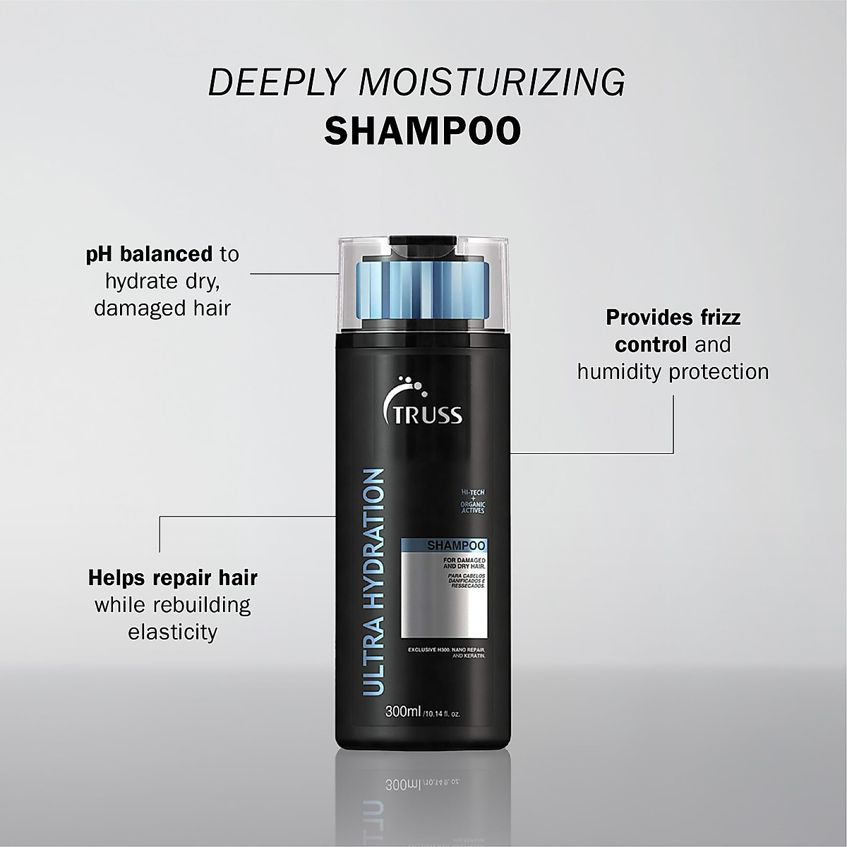 TRUSS Ultra Hydration Shampoo - Intense Moisturizing Shampoo for Color Treated Hair - Repair Damage + Add Shine with Our Hydrating Shampoo for Dry Hair - Anti Frizz Humidity Protection (300 ml)