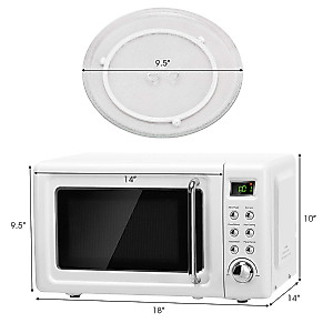 Retro Microwave Oven,Safeplus 0.7Cu.ft, Countertop 700W Microwaves with Cold Rolled Steel Plate 5 Micro Power Defrost & Auto Cooking Function LED Display Glass Turntable and Viewing Window Child Lock