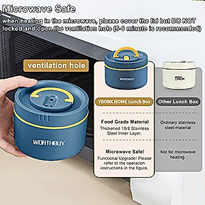 YBOBK HOME Thermal Bento Lunch Box For Food, Portable Keep Warm Lunch Container For Kid Adult To School Work, Stainless Steel Insulated Lunch Box With 2 Separate Microwave Food Containers (Blue 34oz)