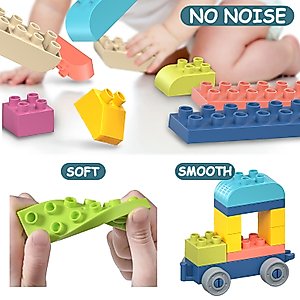 Building Block Sets for Kids, 77PCS Silicone Stacking Blocks STEM Toy Set for Toddlers, Multi-Colored Soft and Chewable Construction Toys,Early Learning Building Teething Toys for Baby(Traffic Series)