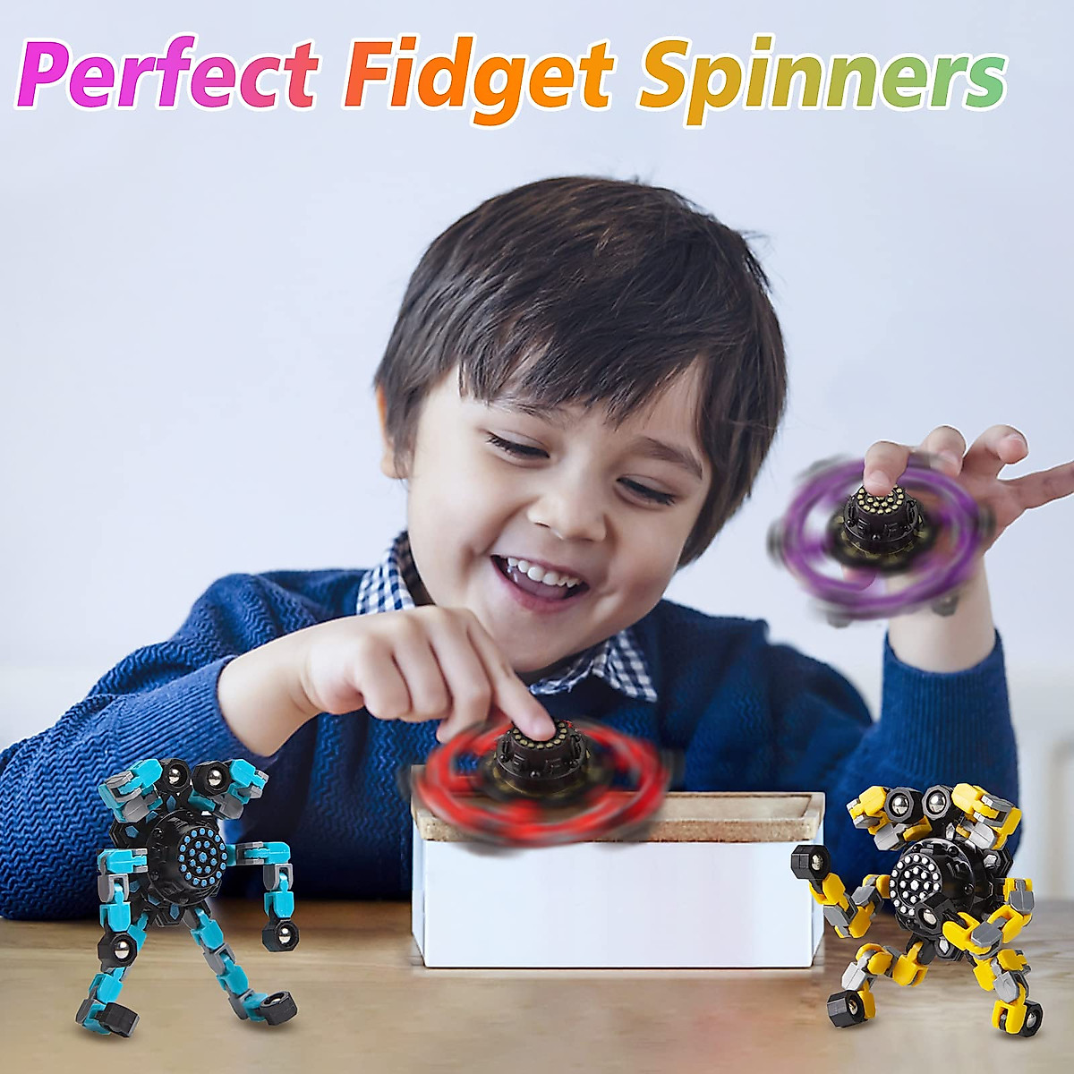 Gokeey Transformable Fidget Spinners 4 Pcs for Kids and Adults Stress Relief Sensory Toys for Boys and Girls Fingertip Gyros for ADHD Autism for Kids Valentines Day Gifts (Fidget Toy 4pc)