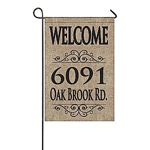 Ffgjhynghyswda Custom Street Address Welcome Sign House Numbers Personalized Garden Banner Flag Yard Decor Housewarming Gift 12x18 Inch