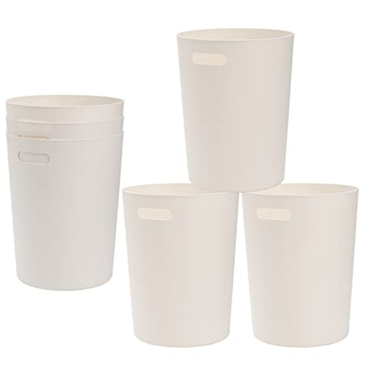 Lyellfe 6 Pack Small Trash Can, 1.5 Gallon Round Plastic Wastebasket with Handles, White Garbage Container Recycling Bins for Compact Space Bathroom, Office, Bedroom, Kitchen