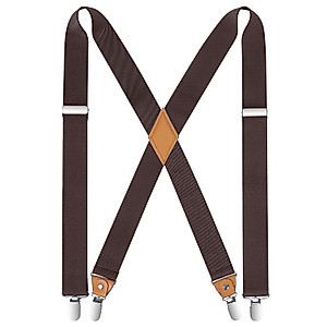 HISDERN Mens Suspenders Dark Brown Suspenders for Men Adjustable Elastic Suspender Braces 4 Clips X-Back 1.4'' Tuxedo Trousers Suspender Wedding