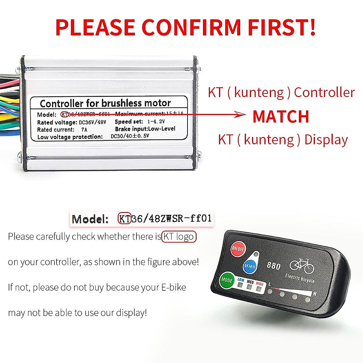 HUDAMZKY Electric Bicycle Display 36V 48V,KT LED-880 E Bike Display Matches Controller for Ebike Accessories (LED880 SM Plug)