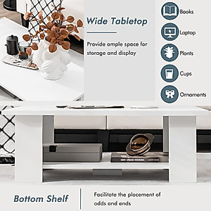 Tangkula 2-Tier Coffee Table, Modern Rectangular Center Cocktail Table with 5 Support Legs, Wooden Accent Living Room Furniture, Small Coffee Table for Small Spaces, Easy Assembly (White)
