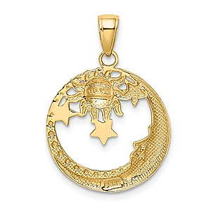 14k and Rhodium D/C Moon Stars and Sun Pendant QM2867