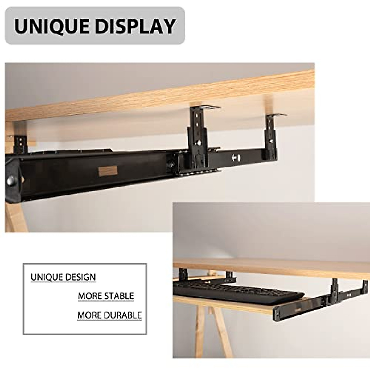 EVCUHASL Keyboard Slide, 14 Inch Heavy Duty Ball Bearing Drawer Slides, Undermount Keyboard Tray Slides, Black Powder Finished Cabinet Furniture Hardware with Adjustable Height Bracket