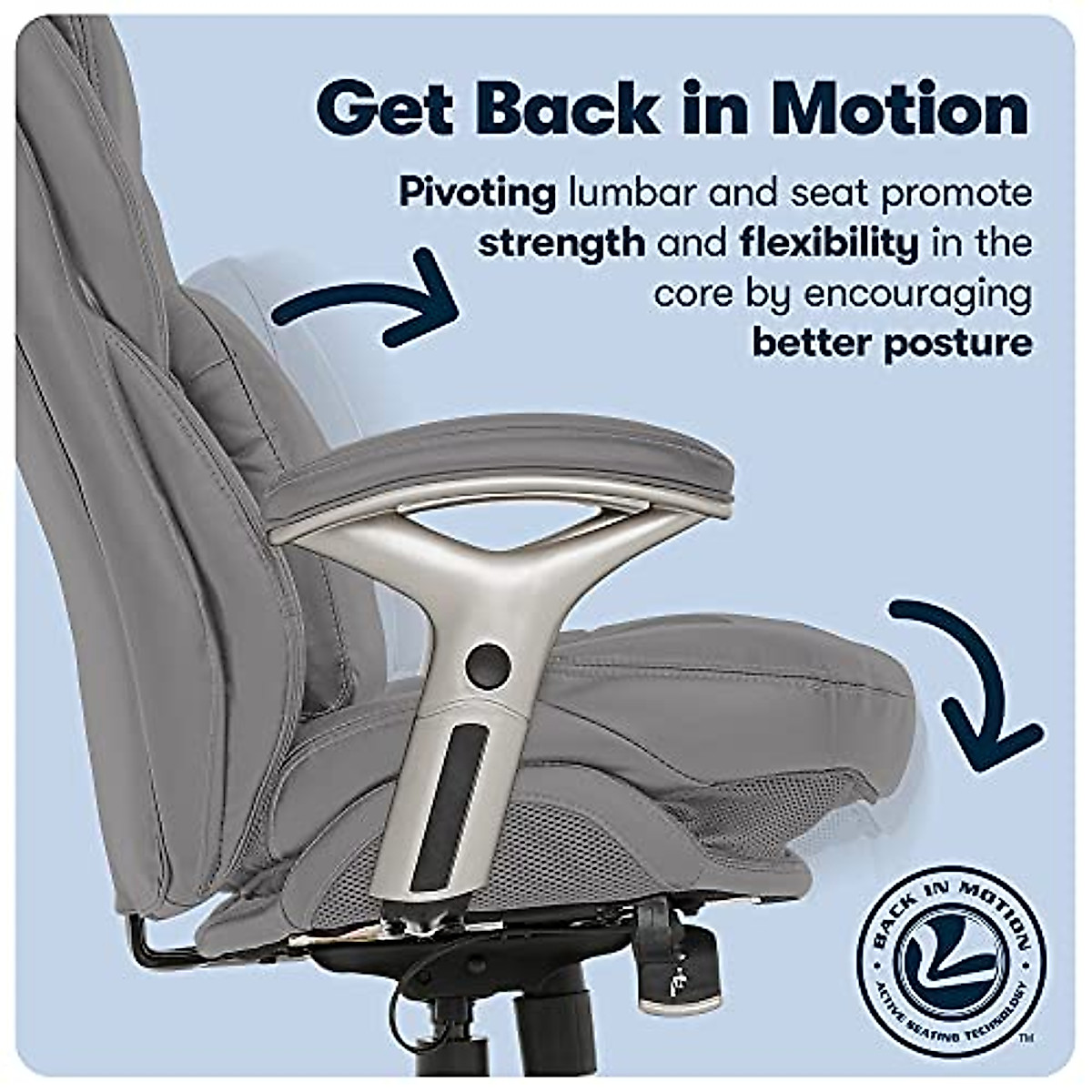 Serta Ergonomic Executive Office Chair Motion Technology Adjustable Mid Back Design with Lumbar Support, Gray Bonded Leather
