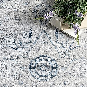 Rugs USA x Lauren Liess Bayberry Vintage Machine Washable Ultra Thin Area Rug, 5' x 8', Light Blue
