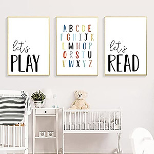 Kids Playroom Wall Art Playroom Wall Decor UNFRAMED, Kids Room Wall Art Prints Playroom Artwork Children Canvas Wall Art, Lets Read Lets Play Wall Art Toddler Art Kid Pictures 16x24 Inch, Set of 3
