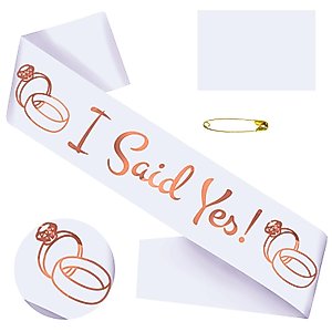 Generic I Said Yes Sash with Rose Gold Foil, Future Mrs Sash | Engagement Party Sash | Proposal Sash | Bachelorette Party Sash, Bridal Shower Sash for Bride to Be (White + Rose Gold)