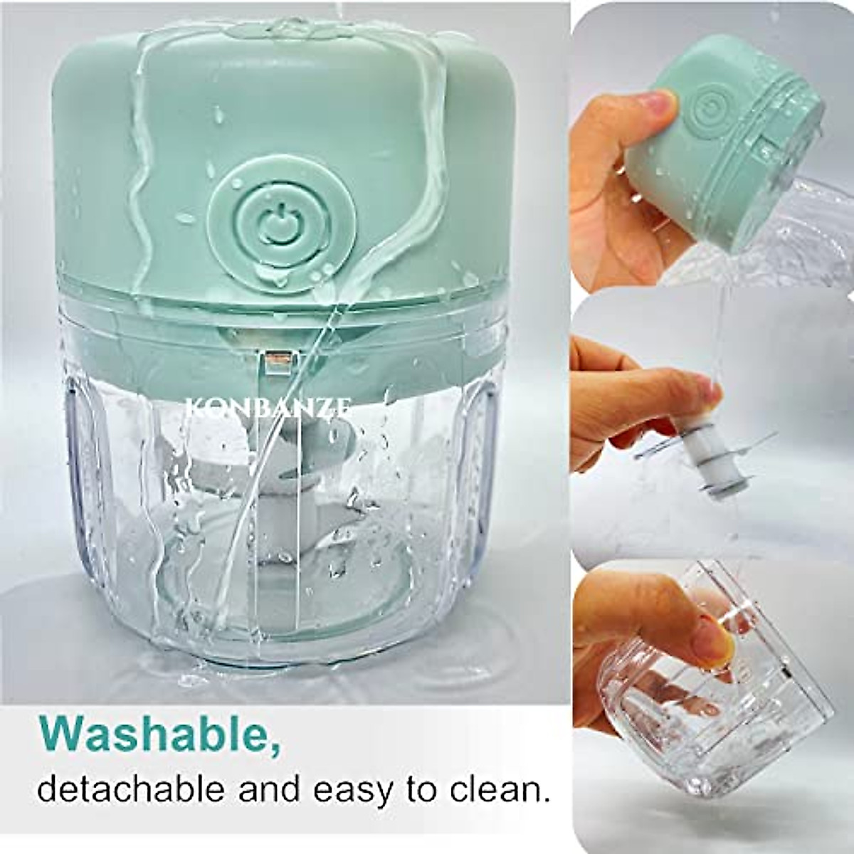 KONBANZE 2-CUP Electric Portable Mini Garlic Onion Chopper Crusher Small Food Processor Mini Food Processor Masher USB Charging Food Vegetable Cutter Kitchen Gadgets (GREEN)