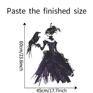 Halloween Witch Wall Stickers Queen of The Night with Black Crow Design Halloween Window Stickers 23.6 x 15.7 Inch Anime Wall Decals for Home Indoor Office Party Halloween Decorations Supplies