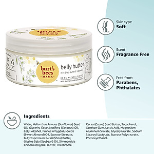 Burt's Bees Mama Belly Butter Skin Care, Pregnancy Lotion & Stretch Mark Cream, with Shea Butter and Vitamin E, 99% Natural, 6.5 Ounce