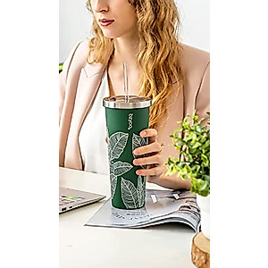 bzyoo SUP Double Wall Vacuum Insulated Tumbler with Straw and Lid Stainless Steel Water Bottle Travel Mug Cup Valentines Gifts For Him & Her, 24oz (710ml) Color: Leaf Green