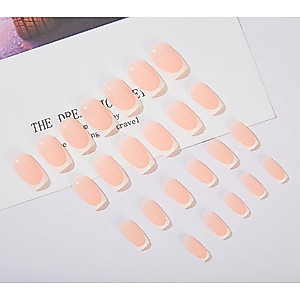 RikView French Tip Press on Nails Medium Fake Nails White Stick on Nails Square Pink Nails for Women