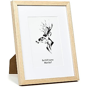 Yaetm 8x10 Picture Frame Matted to 5x7 Set of 2, Solid Oak Wood Photo Frames with Tempered Glass, 8 by 10 Wooden Picture Frames Display on Tabletop or Wall Mounting (2 Pack, Oak)