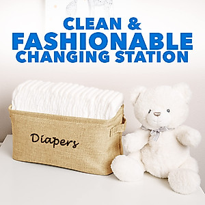 Dejaroo - Baskets for Organizing Diapers and Newborn Essentials, Baby Diaper Caddy Organizer, Embroidered Baby Shower Gifts for Moms, Linen Basket with Handle, 12 x 6 x 6 Inches, Natural