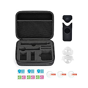 4in1 Carry Case for Insta360 One X2, Includes Lens Cap, Three Lens Guards and Black Rubber Sleeve Case and Lanyard, Compatible for Insta360 Bullet Time Handle