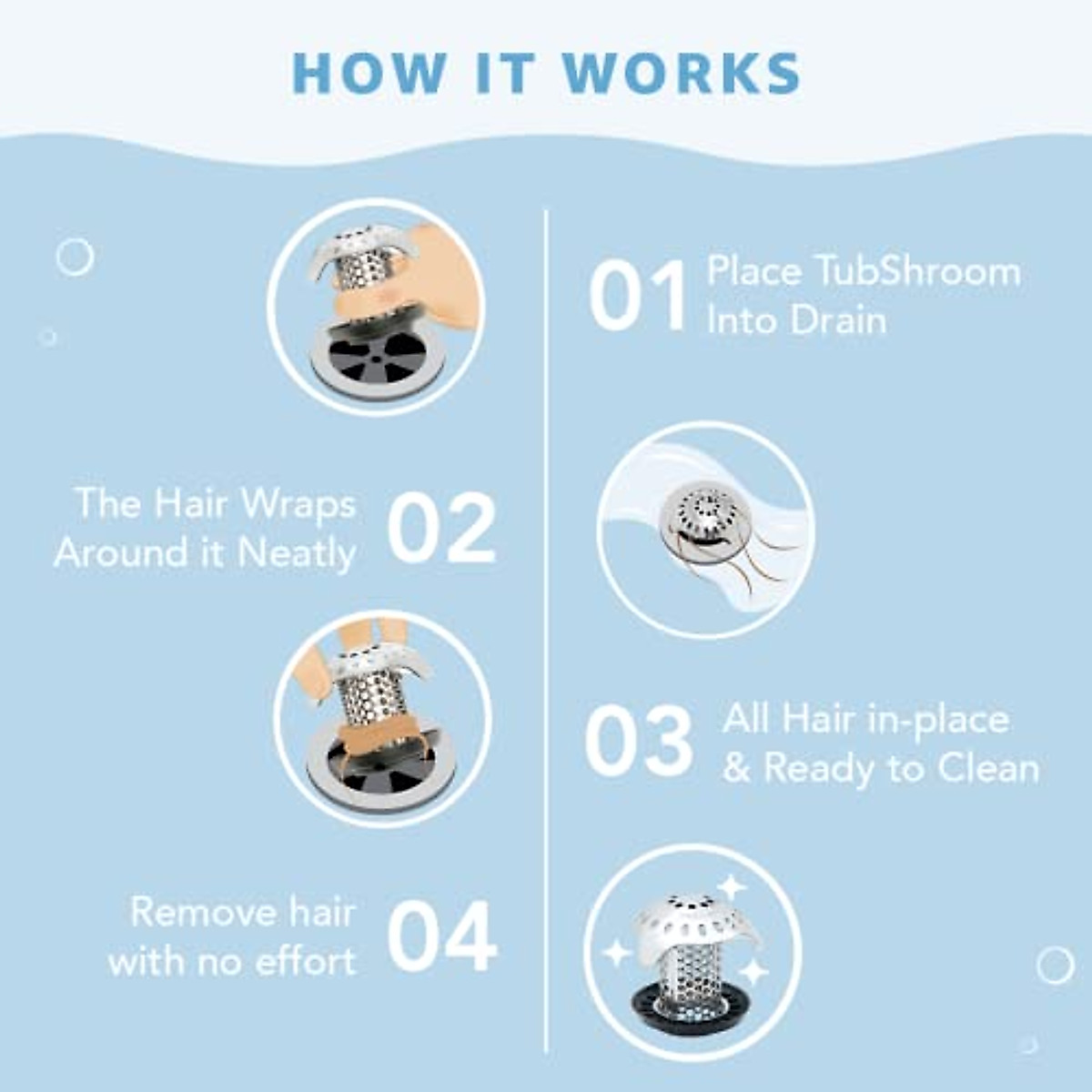 TubShroom Ultra Revolutionary Bath Tub Drain Protector Hair Catcher/Strainer/Snare Stainless Steel, 1-Pack, Silver