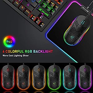 60% Wired Mechanical Gaming Keyboard and Mouse Combo,Ultra-Compact Mini 62 Keys,Type C Chroma 20 Rainbow Backlit Effects,RGB Backlit 6400 DPI Lightweight Gaming Mouse with Honeycomb Shell for PC/Mac