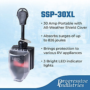 Progressive Industries SSP-30X RV Surge Protector – 50 Amp to 30 Amp RV Adapter – Circuit Analyzer Portable Surge Guard W/Fault Detection & Hardwired Options