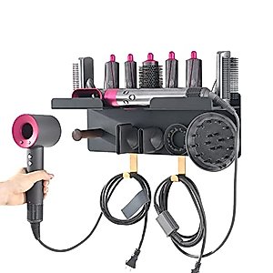 Storage Holder for Dyson Airwrap, Wall Mount Stand for Dyson Supersonic and Styler, Nail-Free Aluminum Alloy Hair Dryer Holder for Dyson, Organizer Rack for Bathroom Bedroom Hair Salon Barbershop