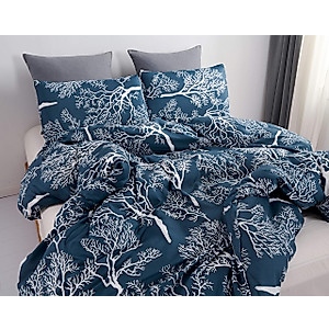YFISAN Navy Comforter Cover Set Twin Printed Breathable Soft 2 Pieces Bedding Set with Zipper Closure and Corner Ties 68"x90" Durable Duvet Cover Set (Style 2, Twin)
