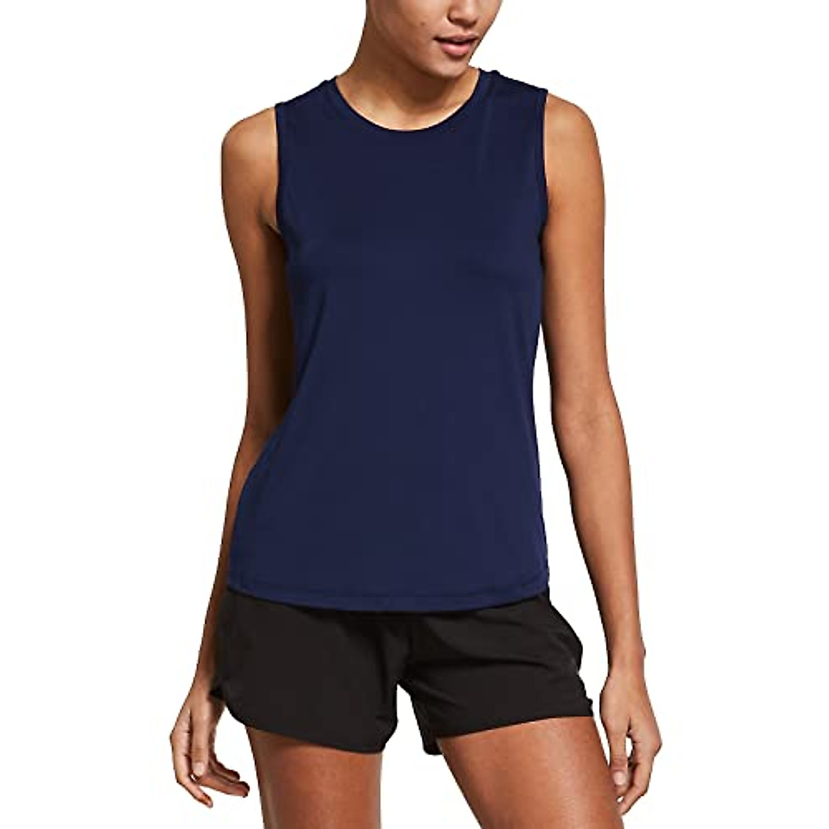BALEAF Women's Sleeveless Athletic Shirts Workout Running Tank Tops Active Gym Tops Navy Size M